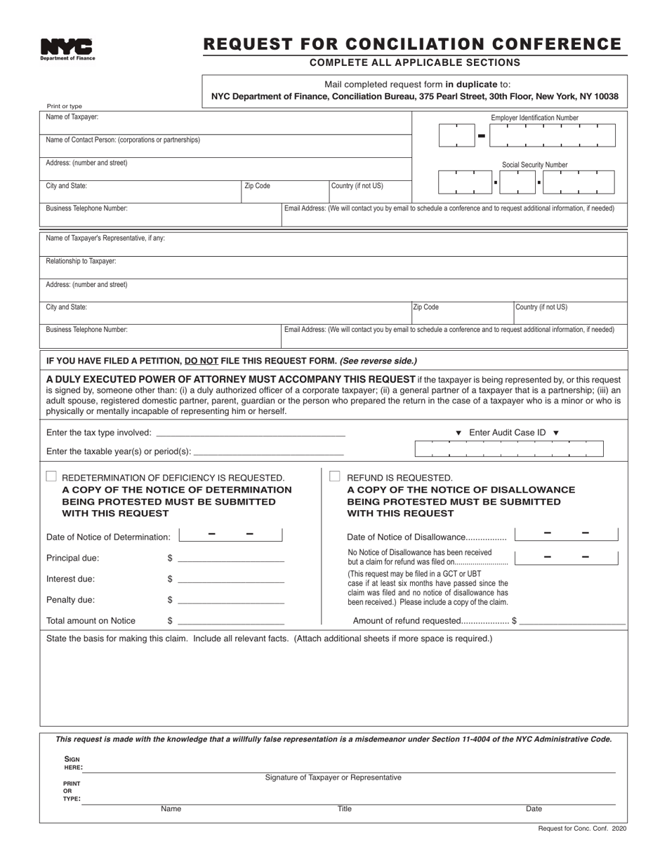 New York City Request for Conciliation Conference Download Printable ...