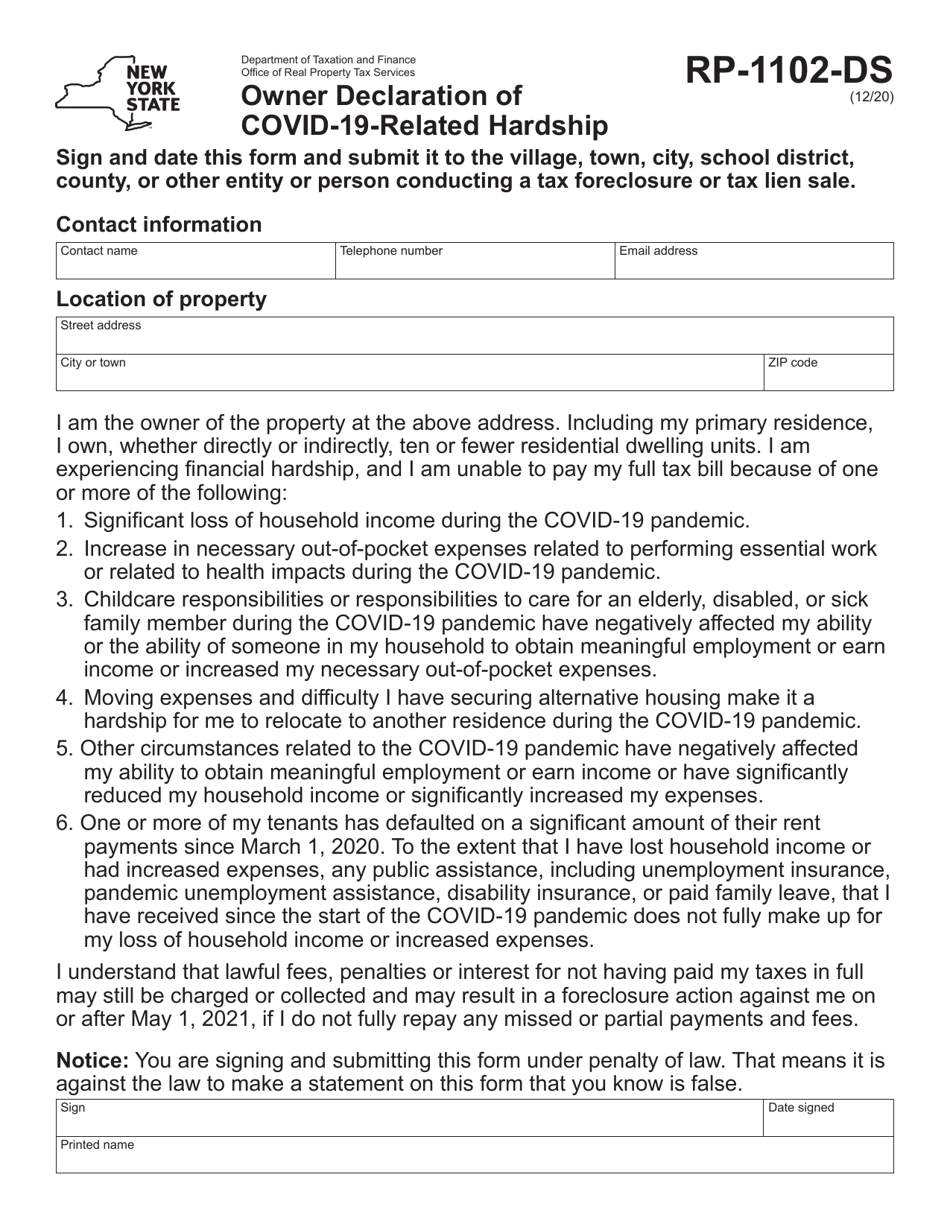 Form RP-1102-DS - Fill Out, Sign Online and Download Fillable PDF, New ...