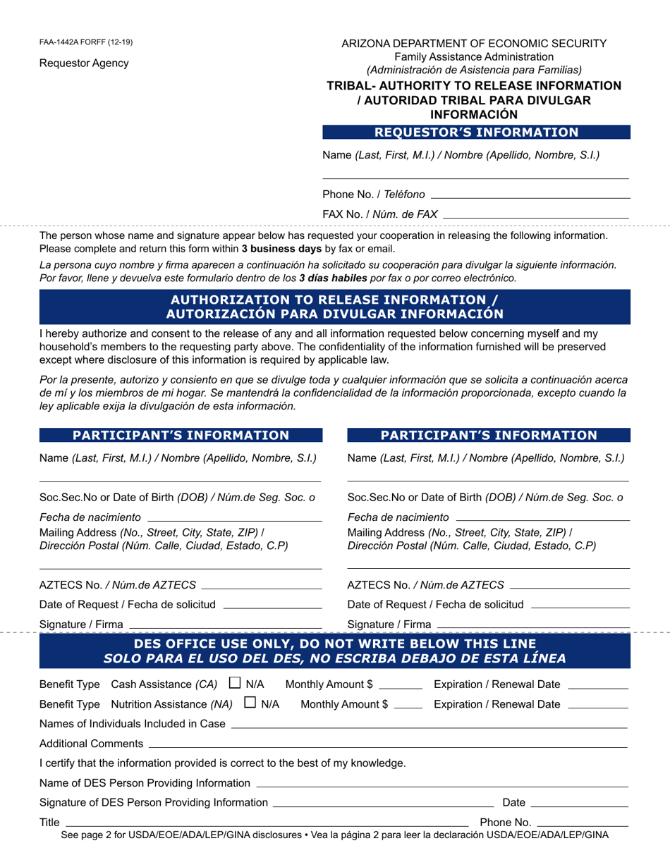 Form FAA-1442A - Fill Out, Sign Online and Download Fillable PDF ...