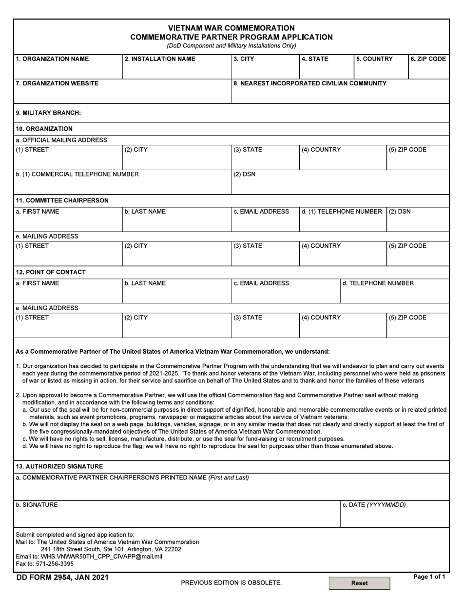 DD Form 2954 Download Fillable PDF or Fill Online Vietnam War ...