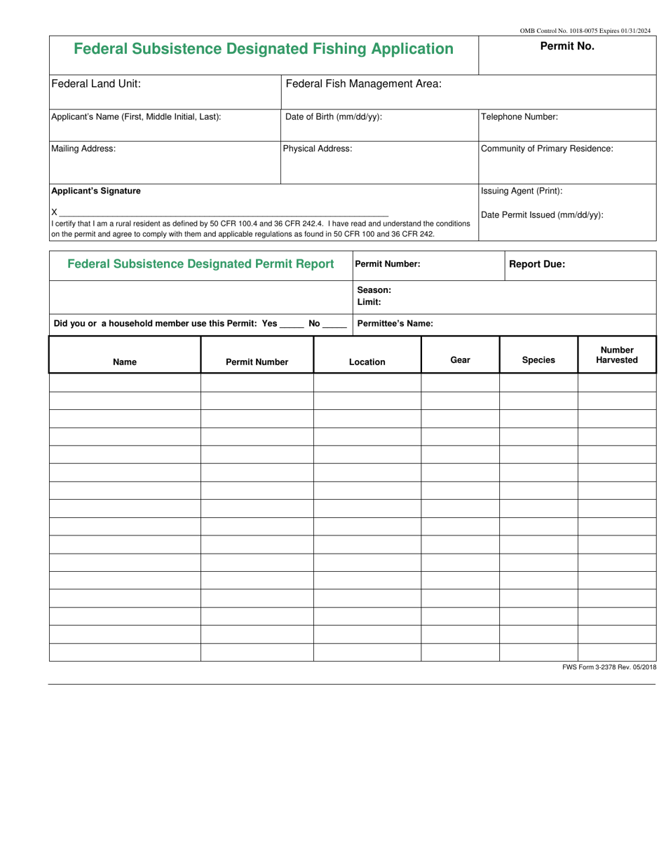 FWS Form 3-2378 Download Printable PDF or Fill Online Federal Subsistence Designated Fishing ...