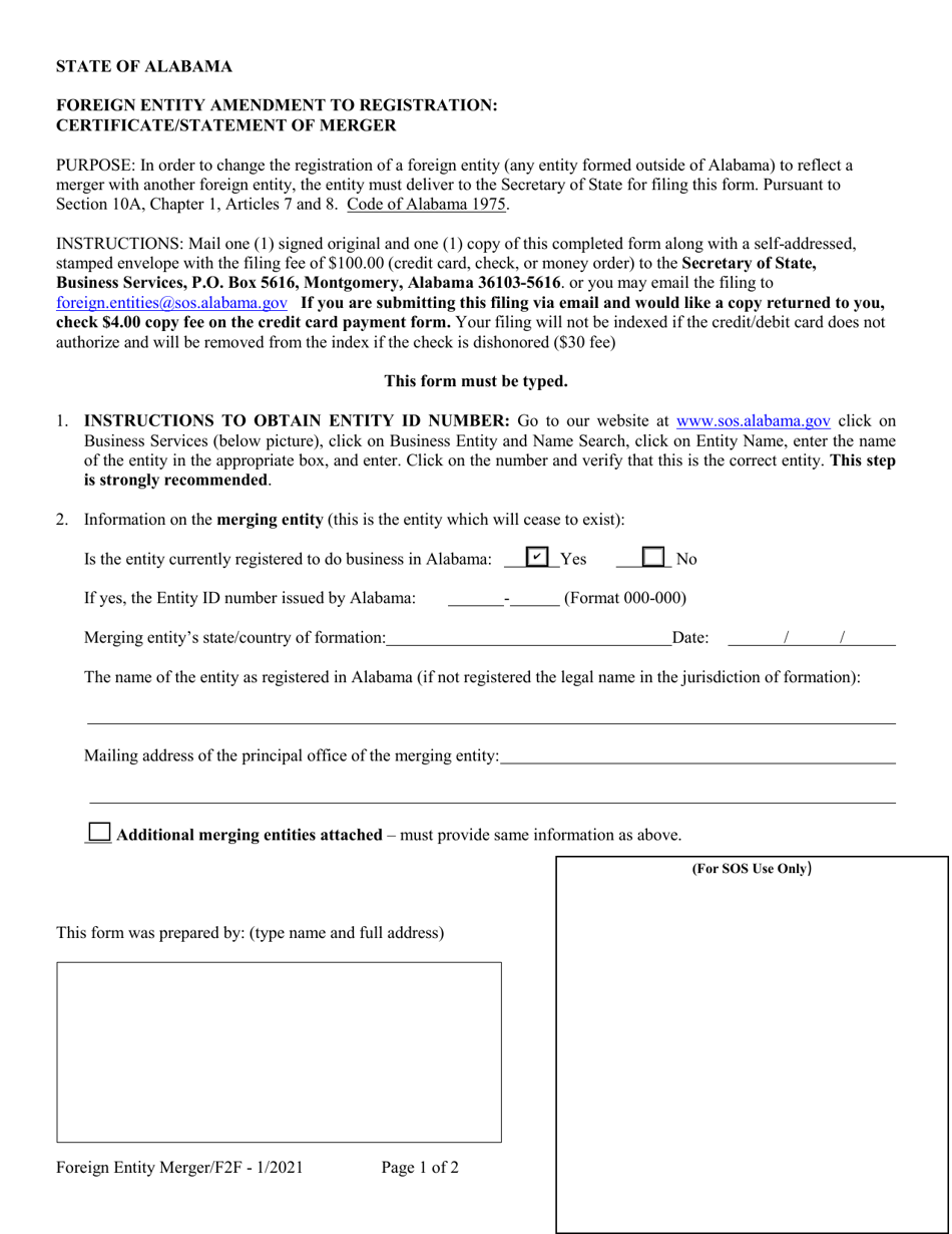 Alabama Foreign Entity Amendment to Registration: Certificate/Statement ...