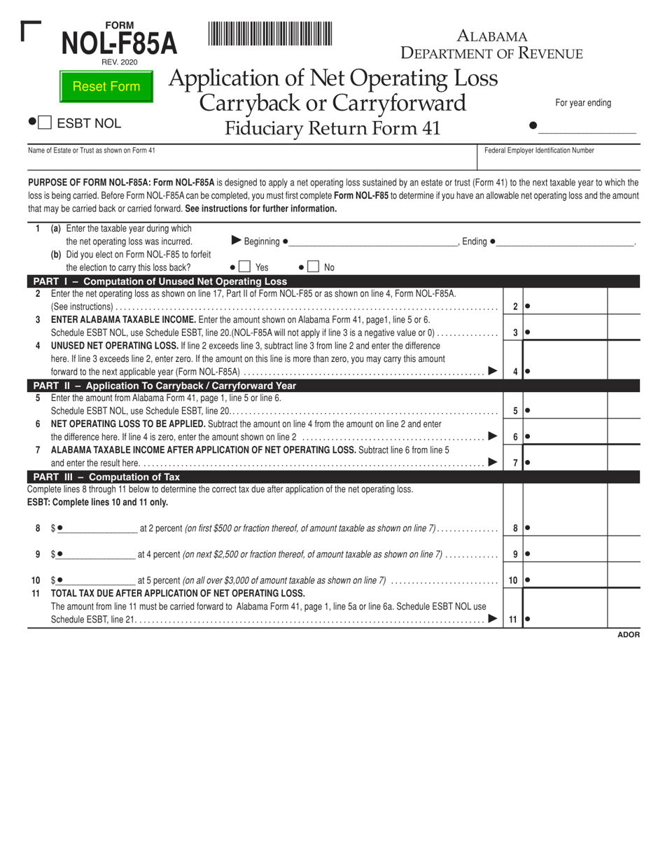 Form NOL-F85A Download Fillable PDF or Fill Online Application of Net ...