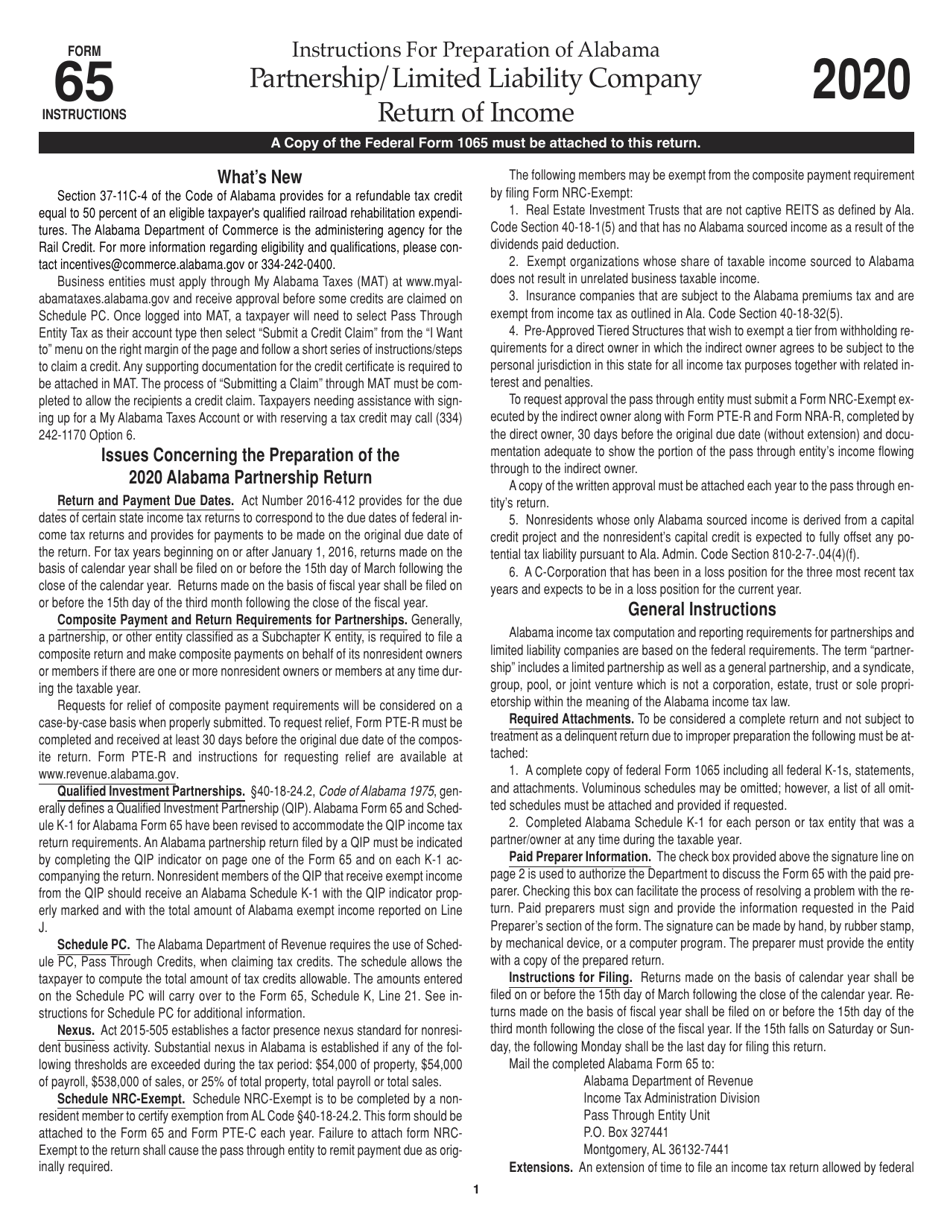 Download Instructions for Form 65 Partnership/Limited Liability Company ...