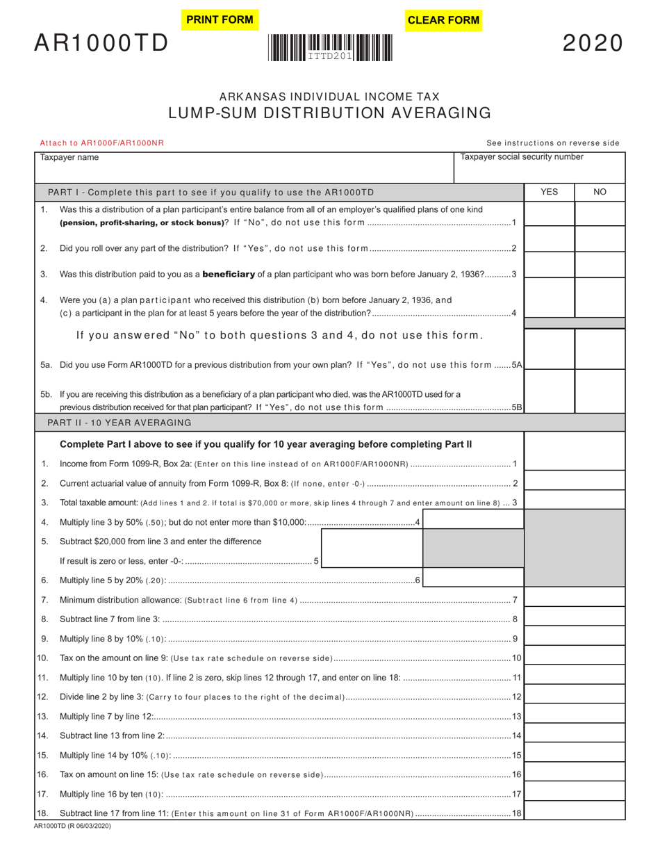 Form AR1000TD Download Fillable PDF or Fill Online Lump-Sum ...