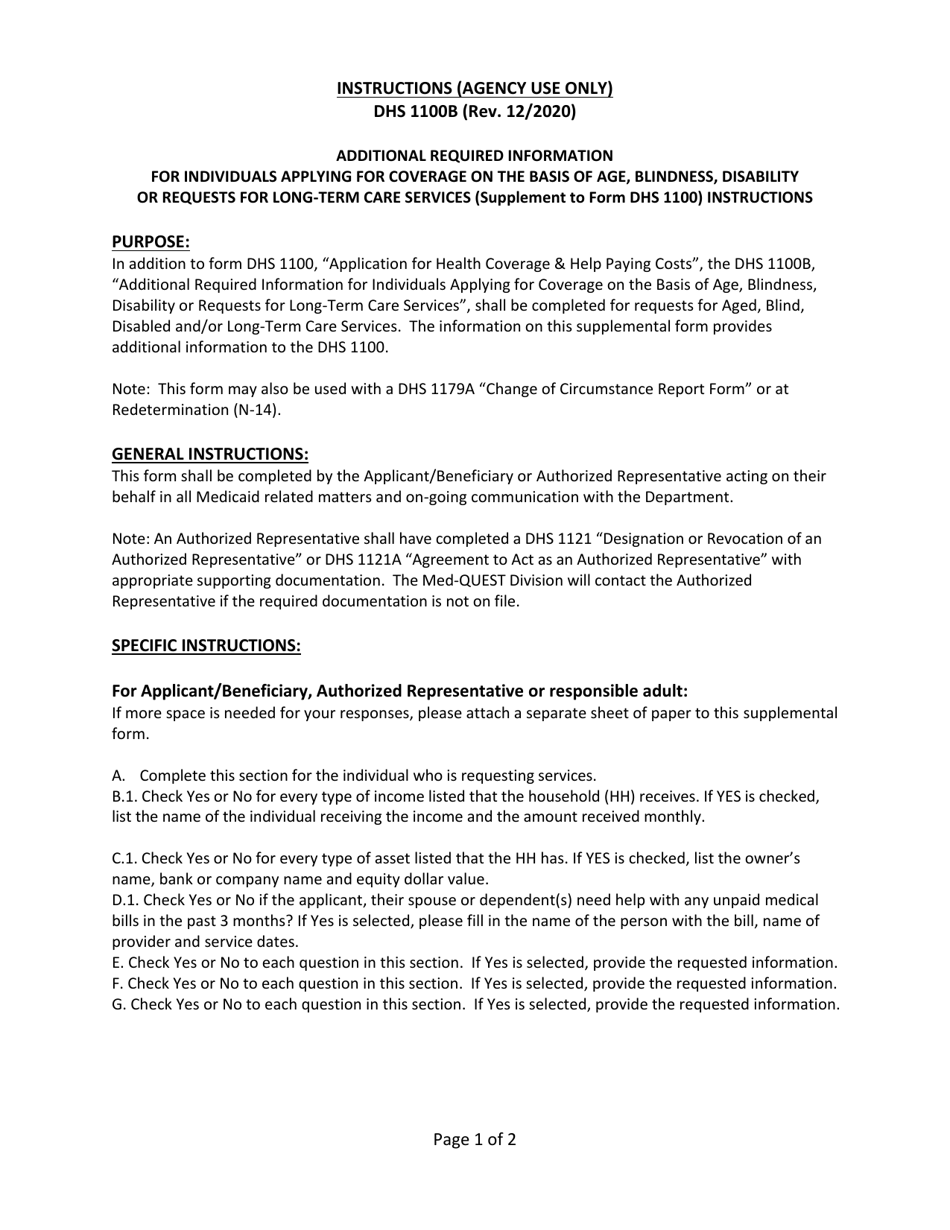 Download Instructions for Form DHS1100B Supplemental Form for ...