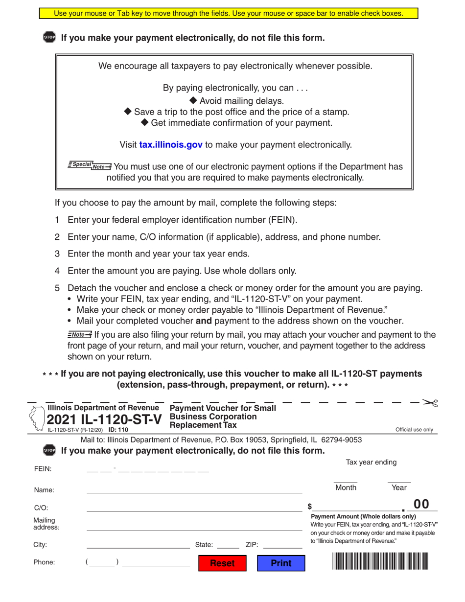 Form IL-1120-ST-V - 2021 - Fill Out, Sign Online and Download Fillable ...