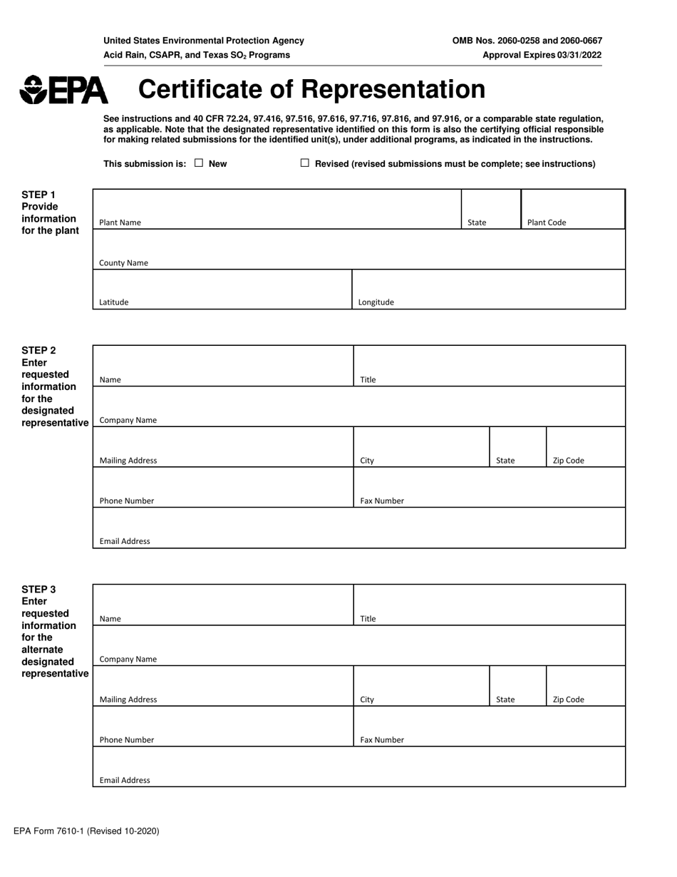EPA Form 7610-1 Download Printable PDF or Fill Online Certificate of ...