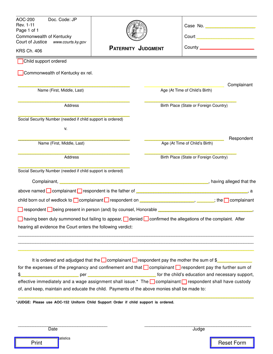 Form AOC-200 - Fill Out, Sign Online and Download Fillable PDF, Kentucky | Templateroller