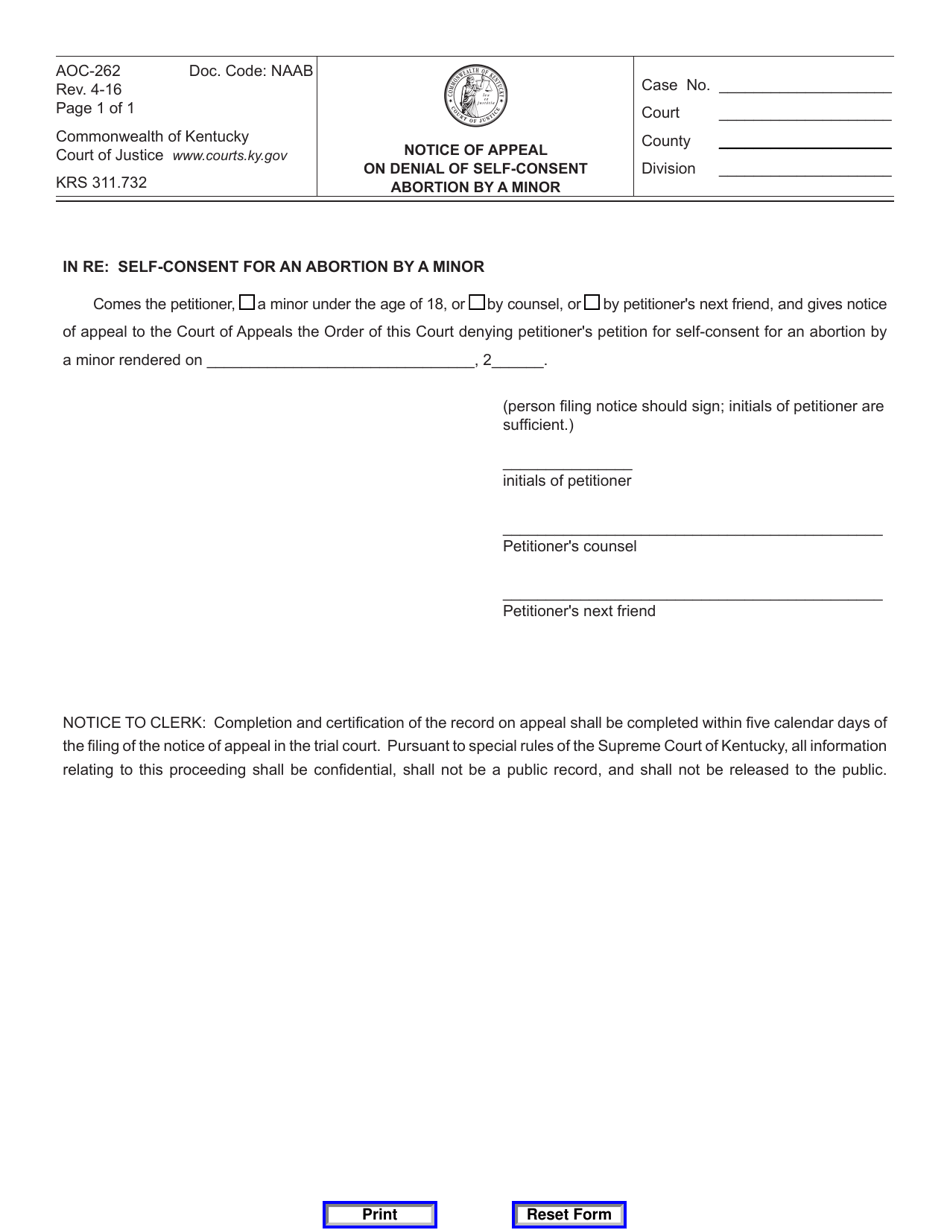 Form AOC 262 Download Fillable PDF Or Fill Online Notice Of Appeal On form-aoc-262-download-fillable-pdf-or-fill-online-notice-of-appeal-on