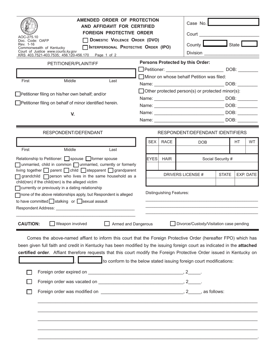Form AOC-275.10 - Fill Out, Sign Online and Download Fillable PDF ...