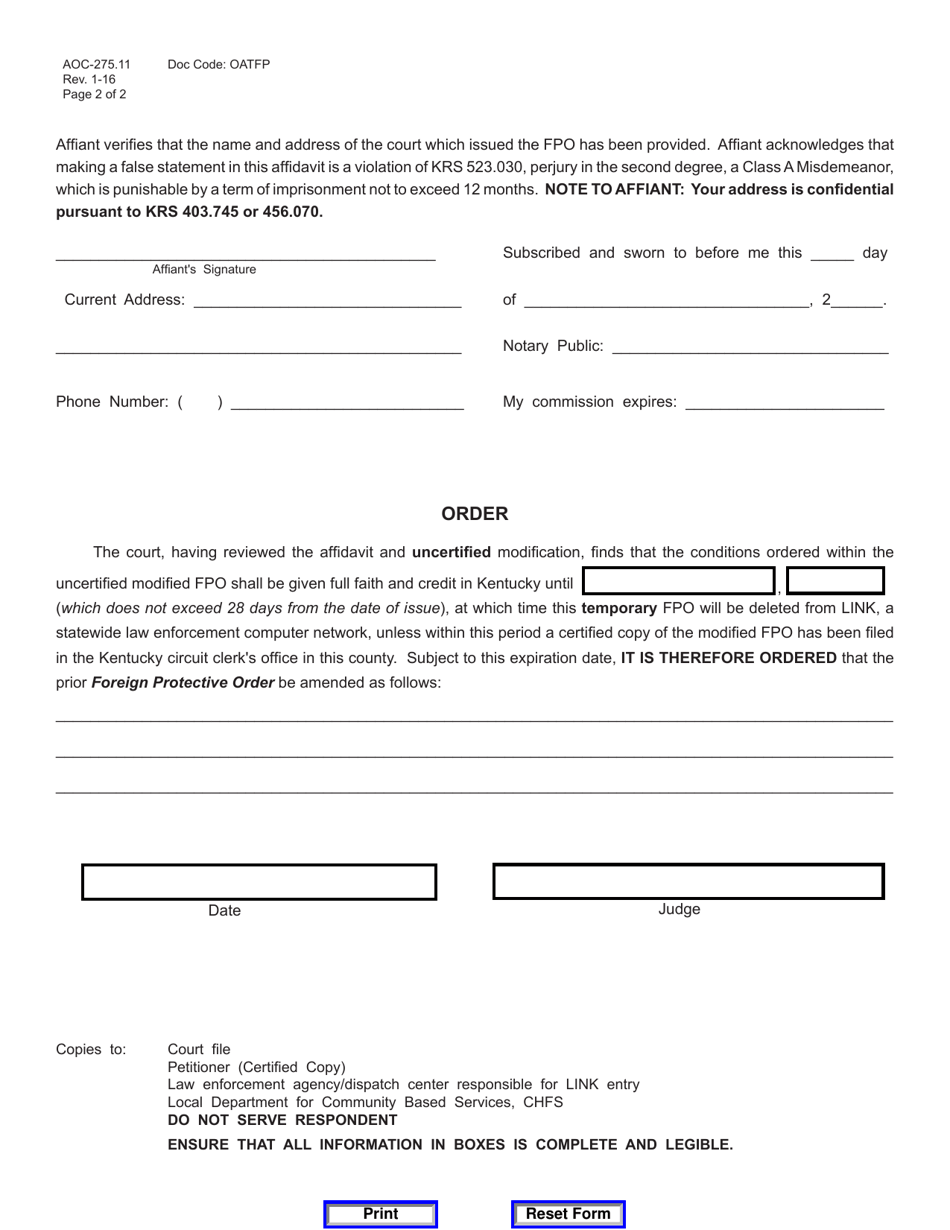 Form AOC-275.11 - Fill Out, Sign Online and Download Fillable PDF ...