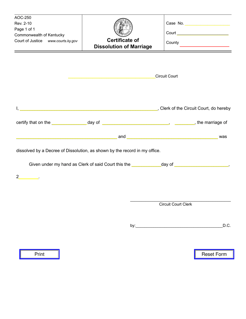 Form AOC-250 - Fill Out, Sign Online and Download Fillable PDF ...