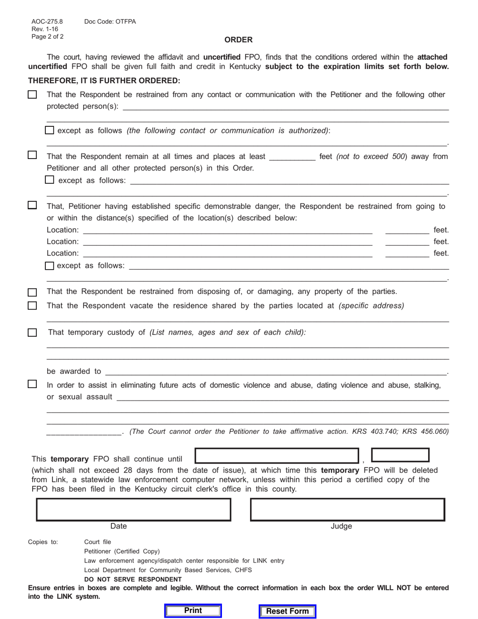 Form AOC-275.8 - Fill Out, Sign Online and Download Fillable PDF ...