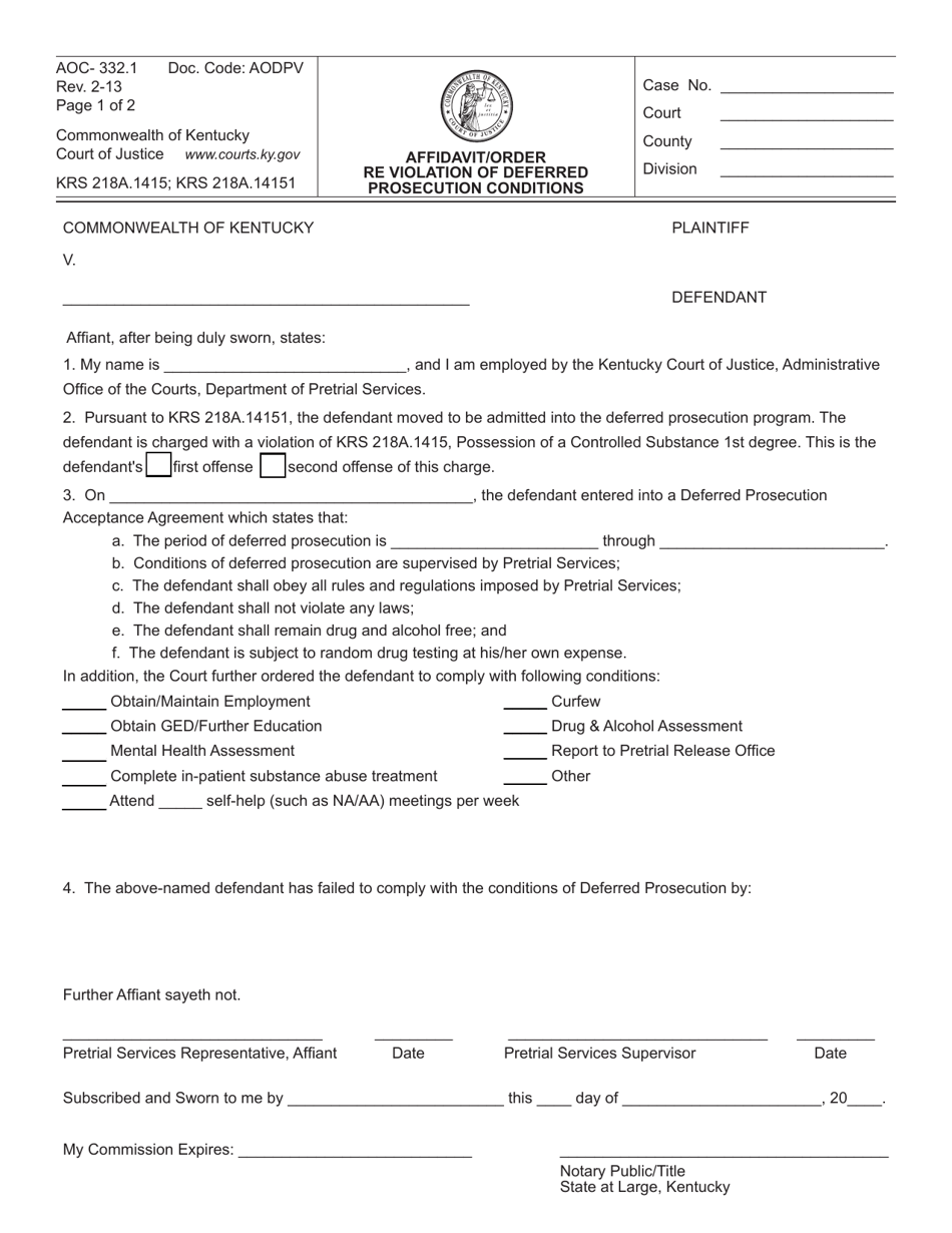 Form AOC-332.1 - Fill Out, Sign Online and Download Fillable PDF ...