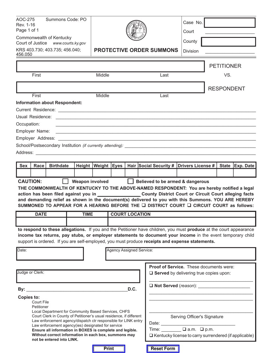 Form AOC-275 - Fill Out, Sign Online and Download Fillable PDF ...