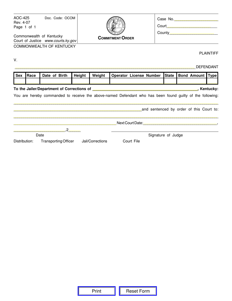 Form AOC-425 - Fill Out, Sign Online and Download Fillable PDF ...