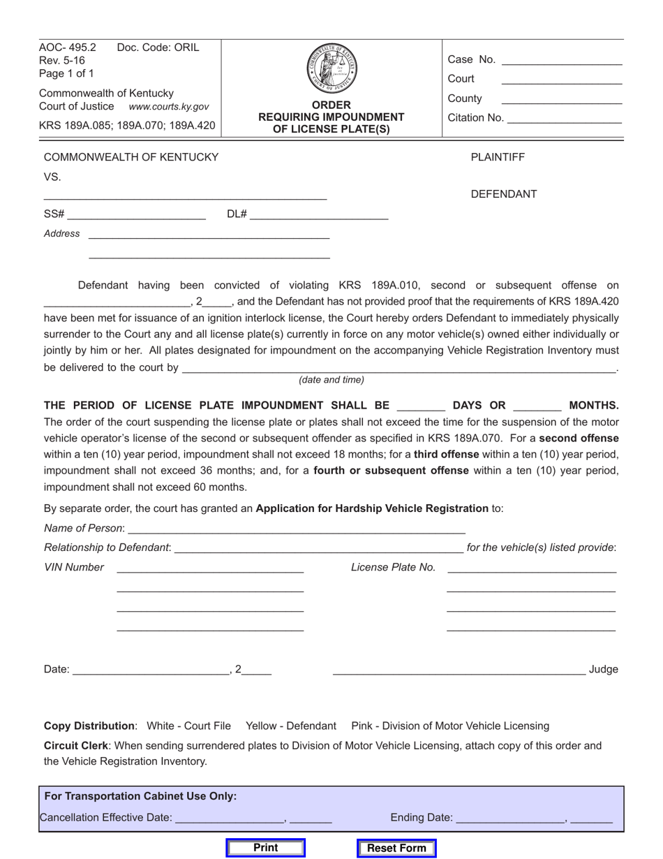 Form AOC-495.2 - Fill Out, Sign Online and Download Fillable PDF ...