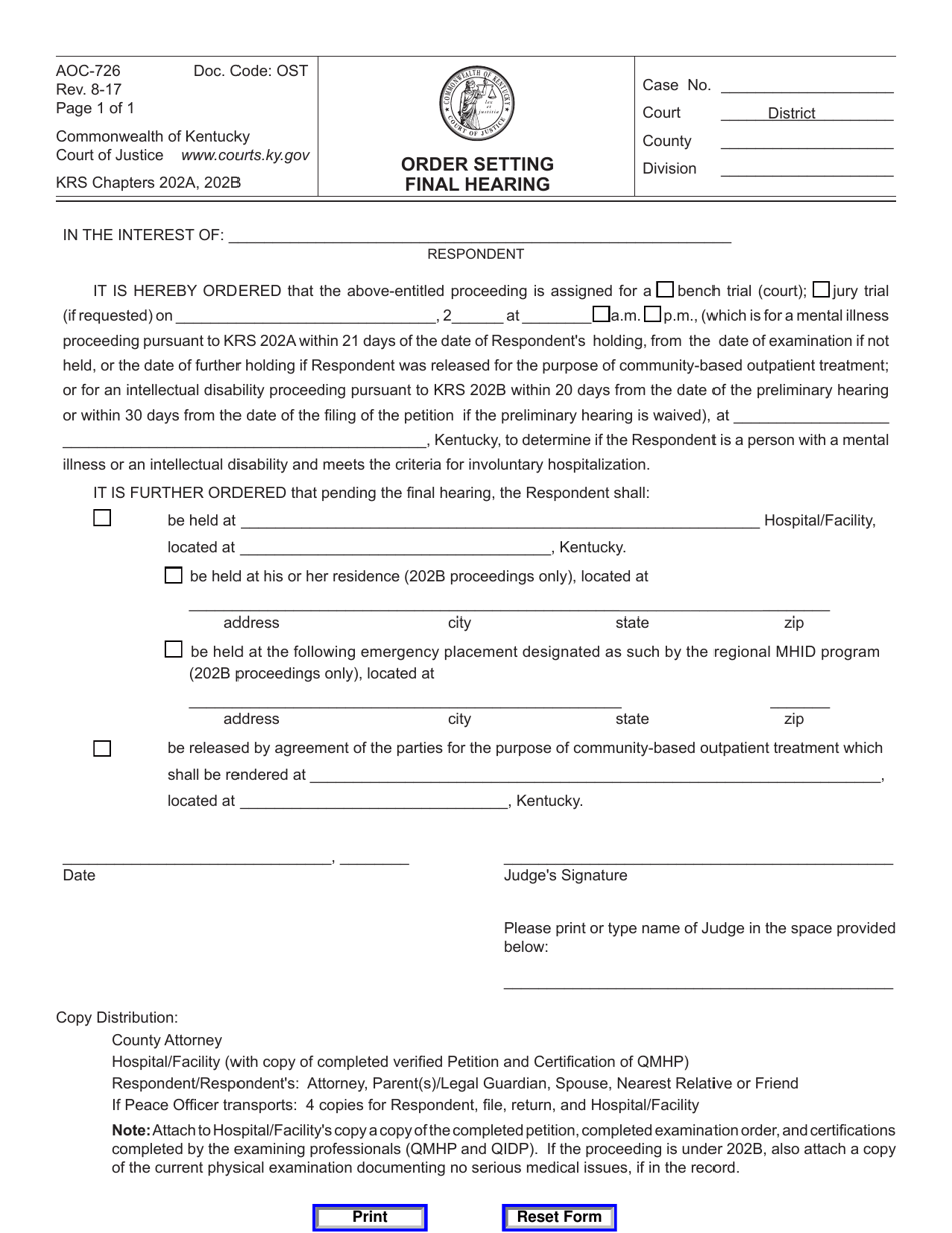Form AOC-726 - Fill Out, Sign Online and Download Fillable PDF ...