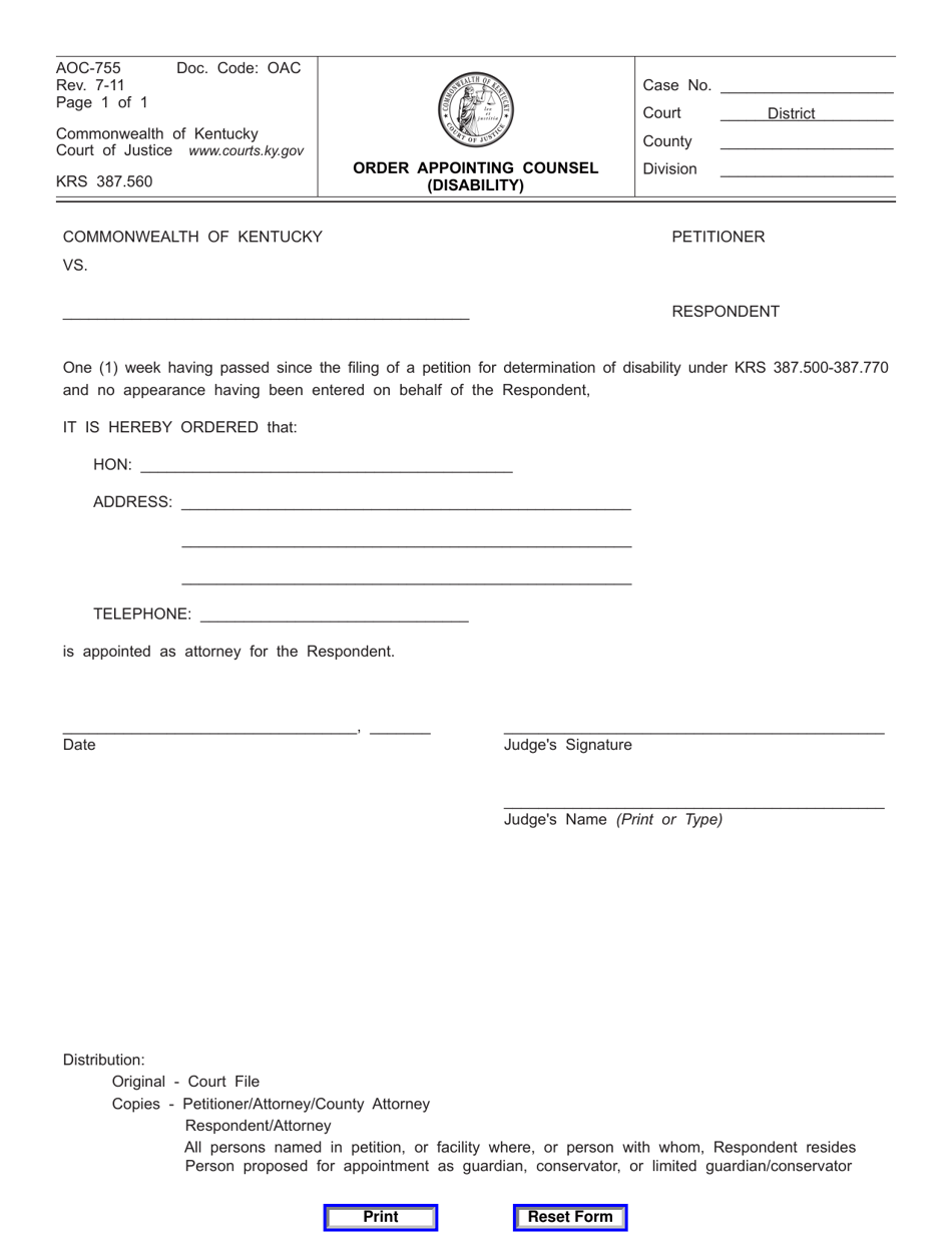 Form AOC-755 - Fill Out, Sign Online and Download Fillable PDF ...