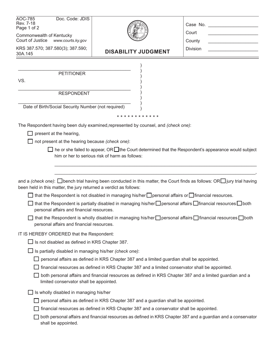 Form AOC-785 - Fill Out, Sign Online and Download Fillable PDF ...