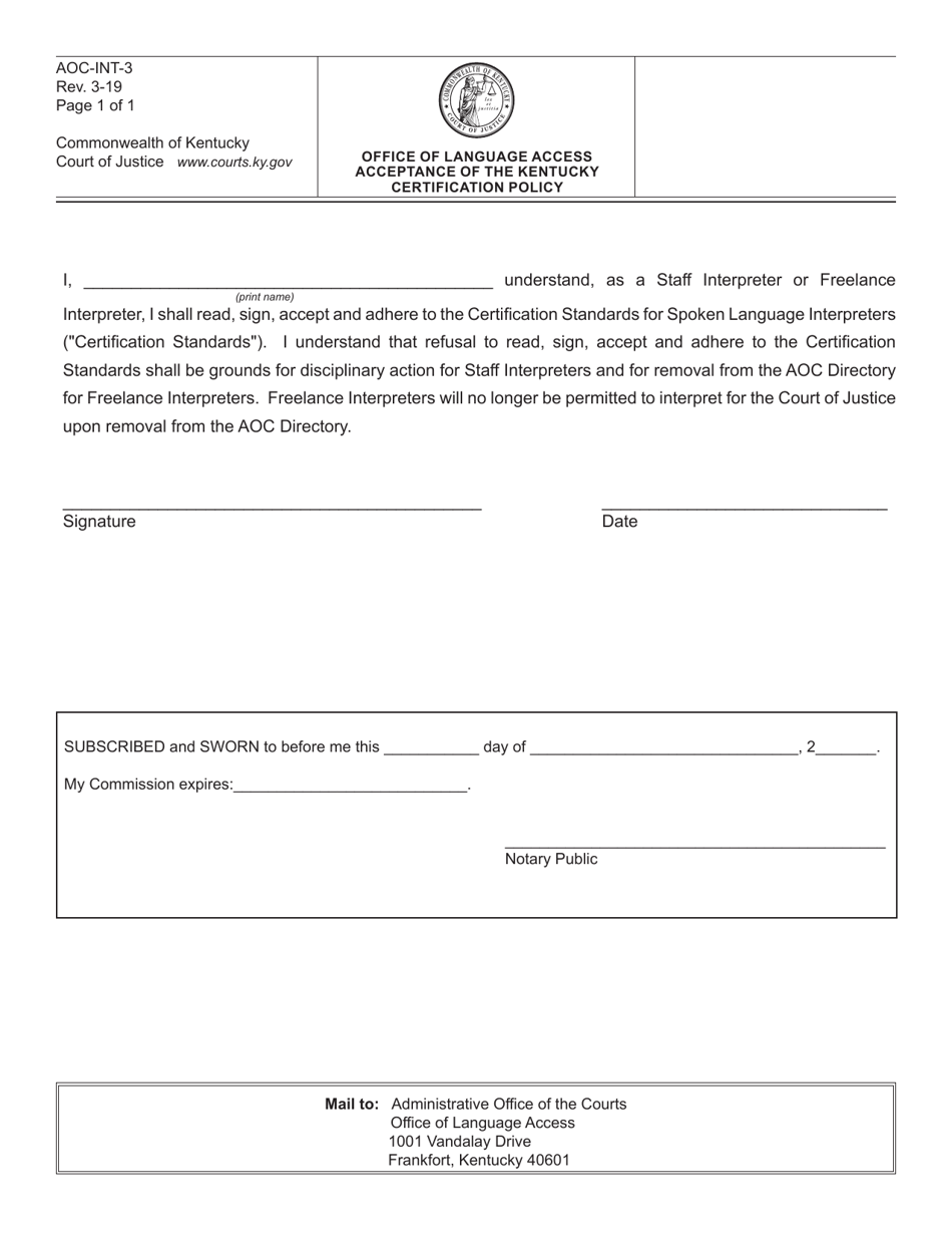 Form AOC-INT-3 Download Printable PDF or Fill Online Office of Language ...