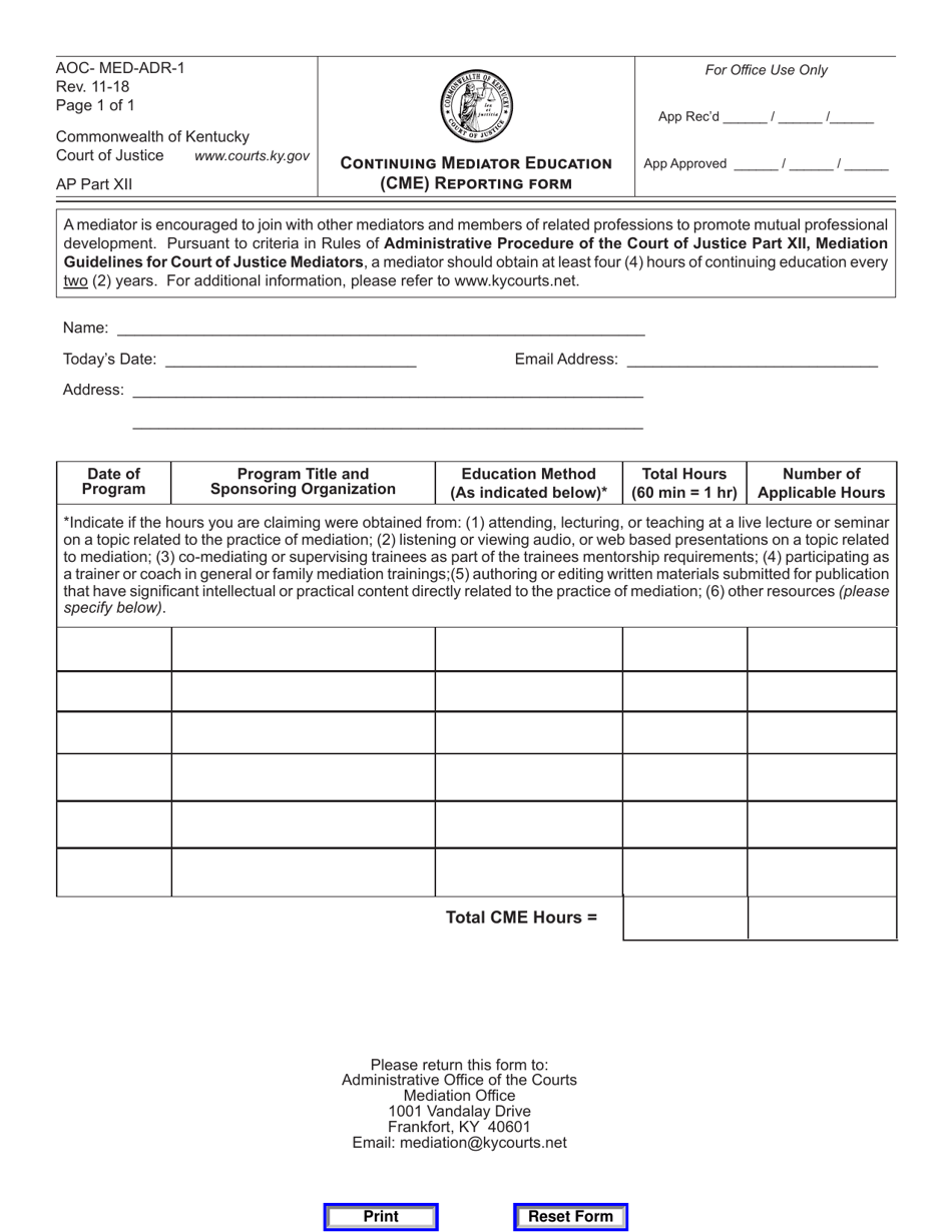 Form AOC-MED-ADR-1 - Fill Out, Sign Online and Download Fillable PDF, Kentucky | Templateroller