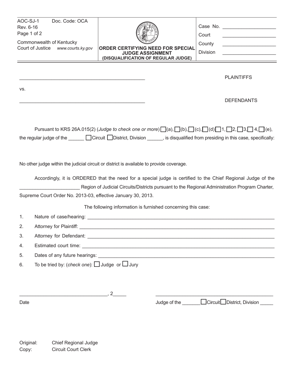 Form AOC-SJ-1 - Fill Out, Sign Online and Download Fillable PDF, Kentucky | Templateroller