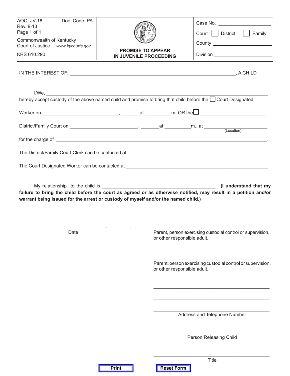 Form AOC-JV-18 - Fill Out, Sign Online and Download Fillable PDF ...