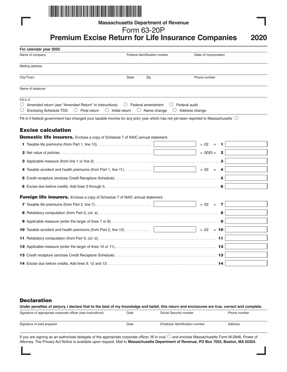 Form 63-20P Download Printable PDF or Fill Online Premium Excise Return ...