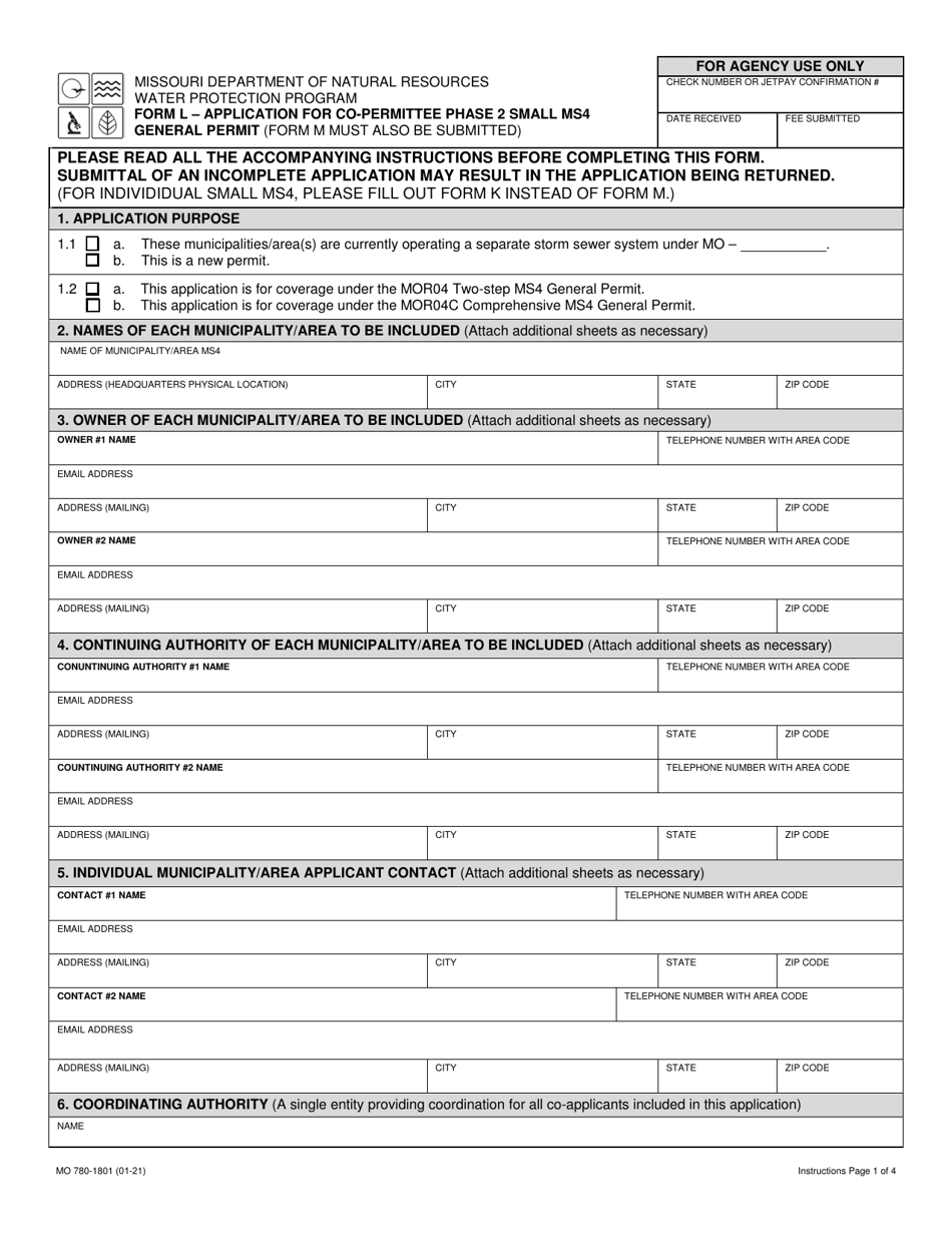 Form L (MO780-1801) Download Fillable PDF or Fill Online Application ...
