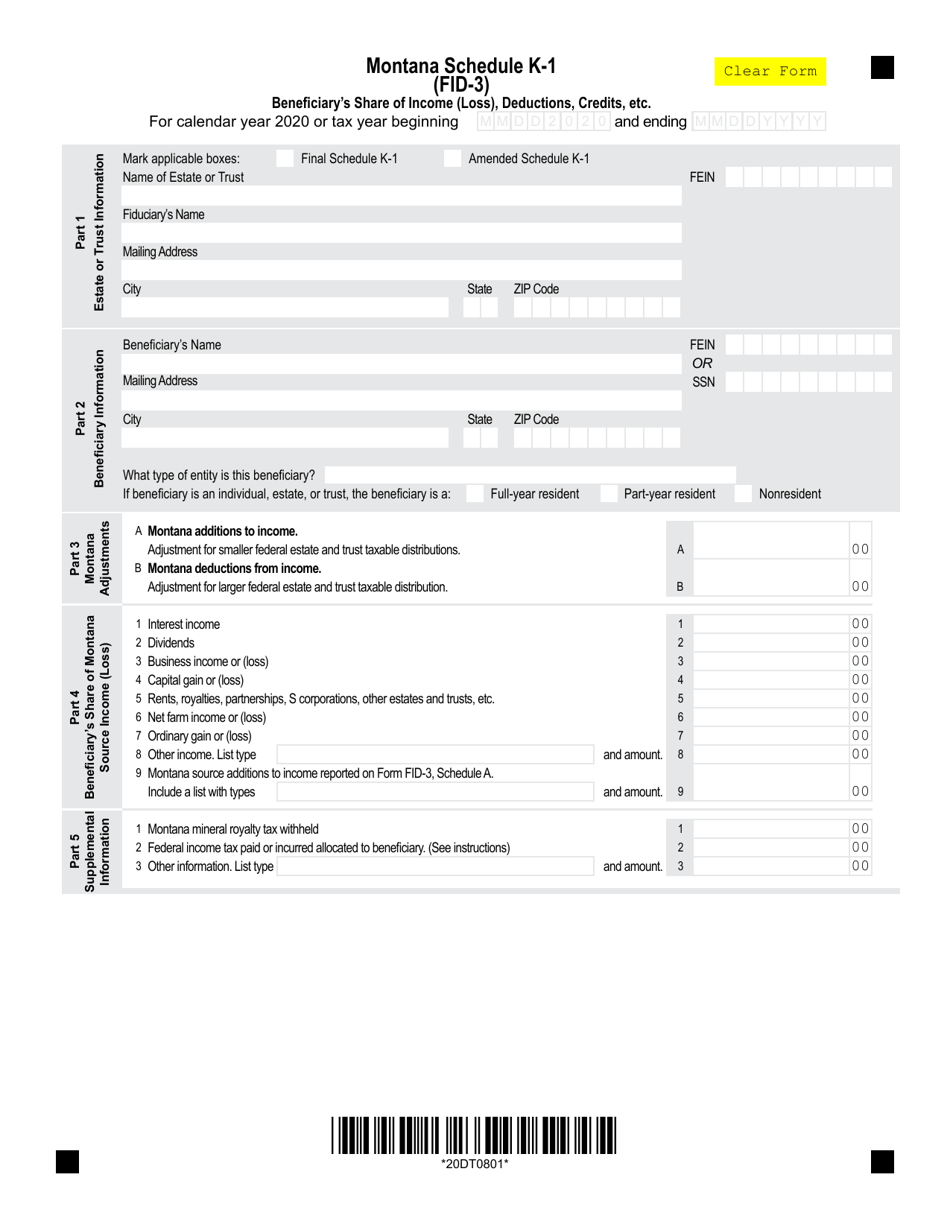 Form FID-3 Schedule K-1 - 2020 - Fill Out, Sign Online and Download ...