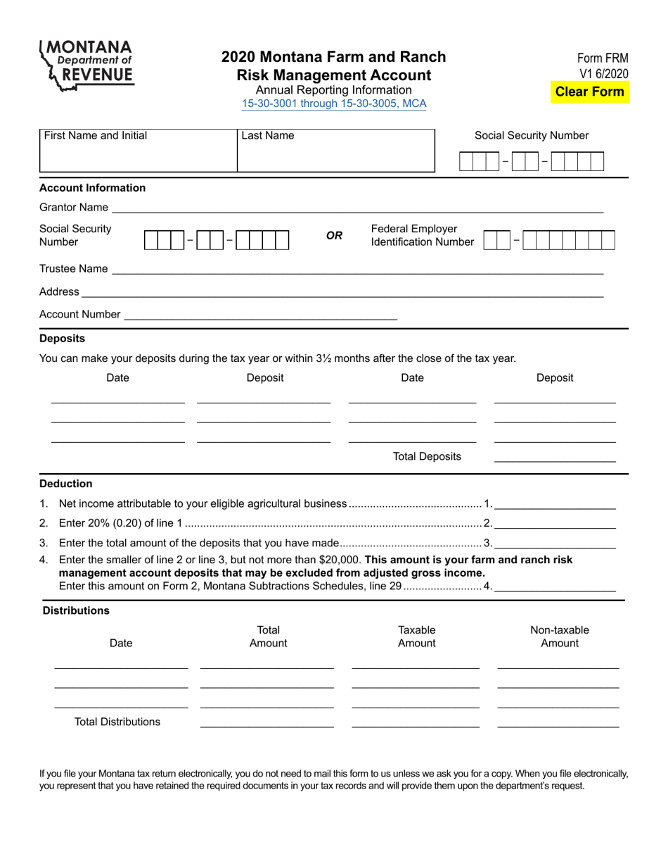 Form FRM Download Fillable PDF or Fill Online Montana Farm and Ranch ...