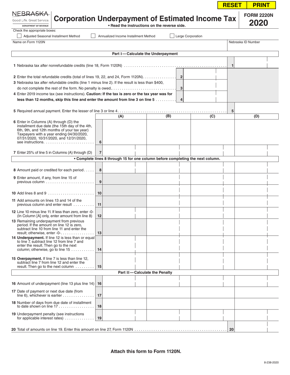 Form 2220N Download Fillable PDF or Fill Online Corporation ...