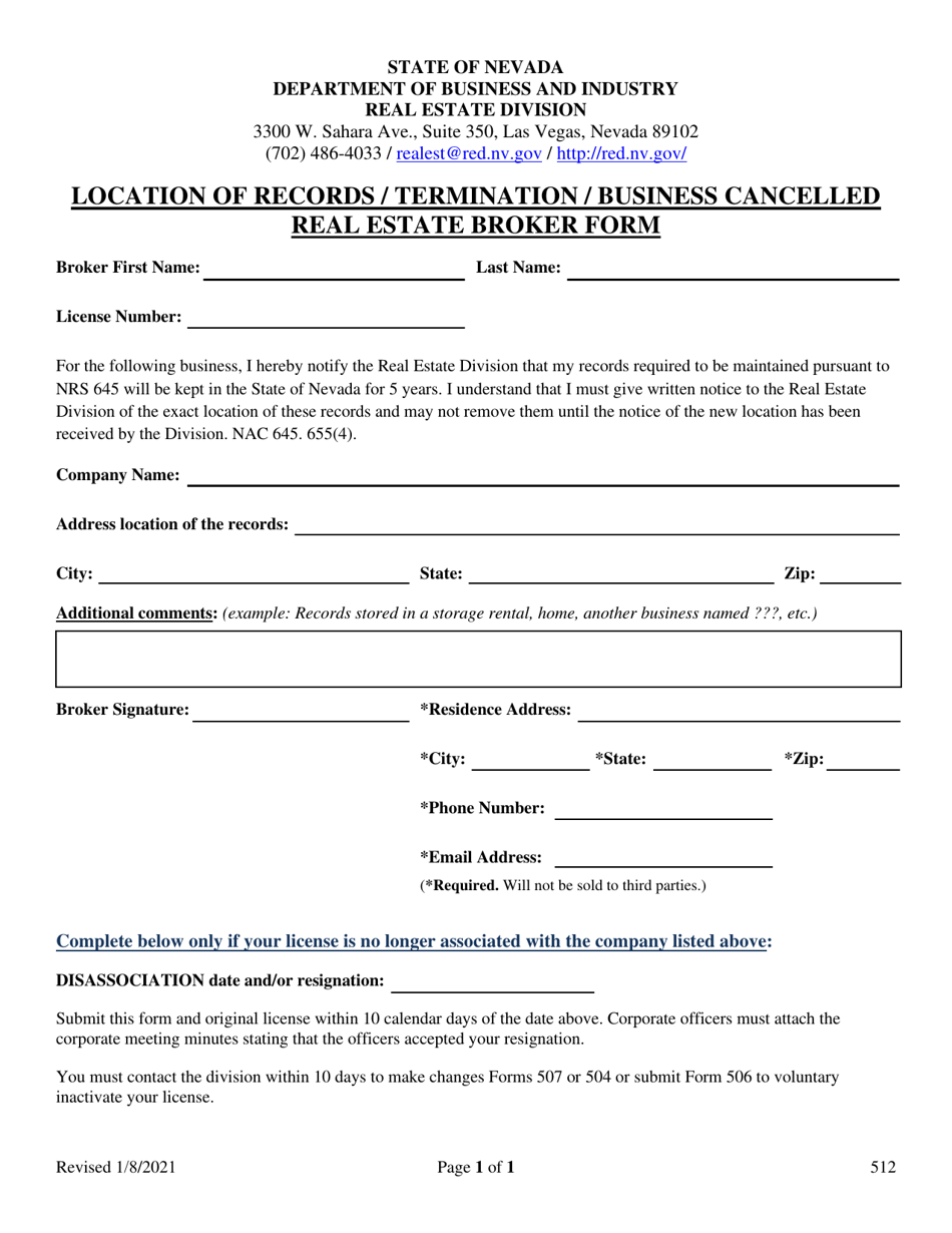 Form 512 - Fill Out, Sign Online and Download Fillable PDF, Nevada ...