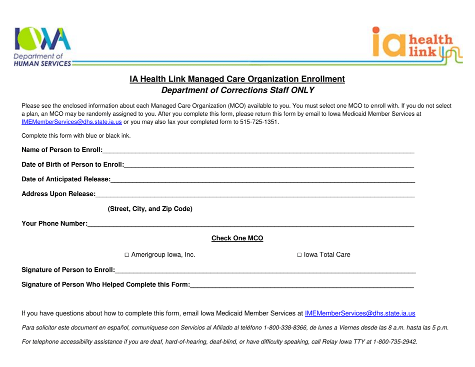 Iowa Ia Health Link Managed Care Organization Enrollment - Fill Out ...