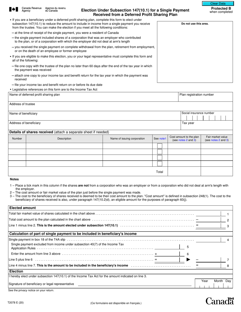 Form T2078 Download Fillable PDF or Fill Online Election Under ...