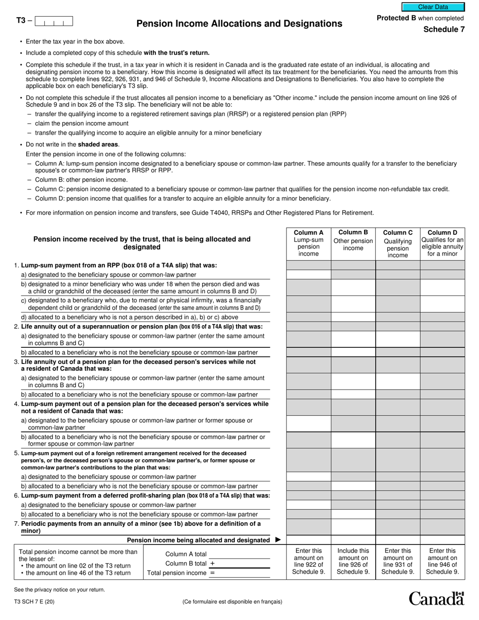 Form T3 Schedule 7 Download Fillable PDF or Fill Online Pension Income ...