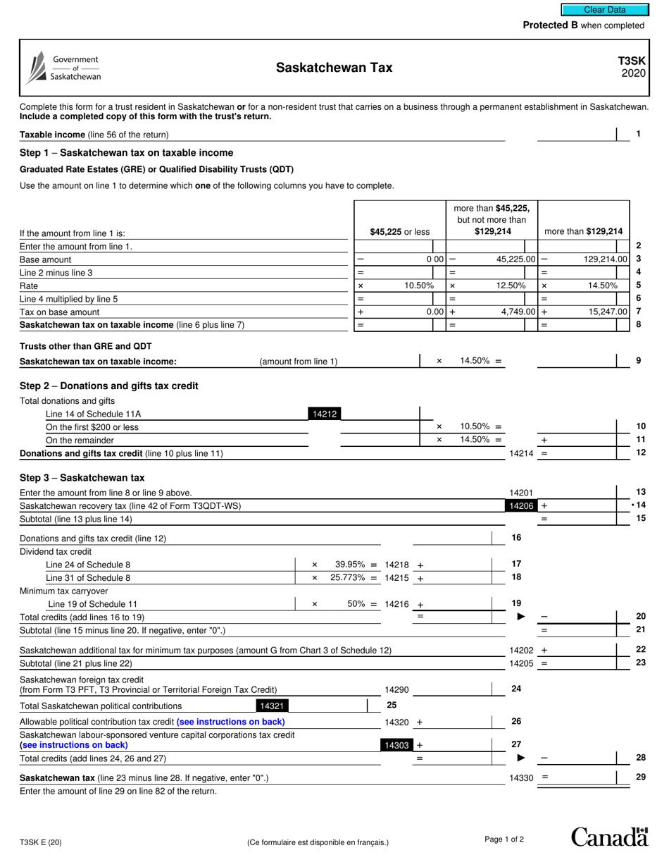 Form T3SK - 2020 - Fill Out, Sign Online and Download Fillable PDF ...