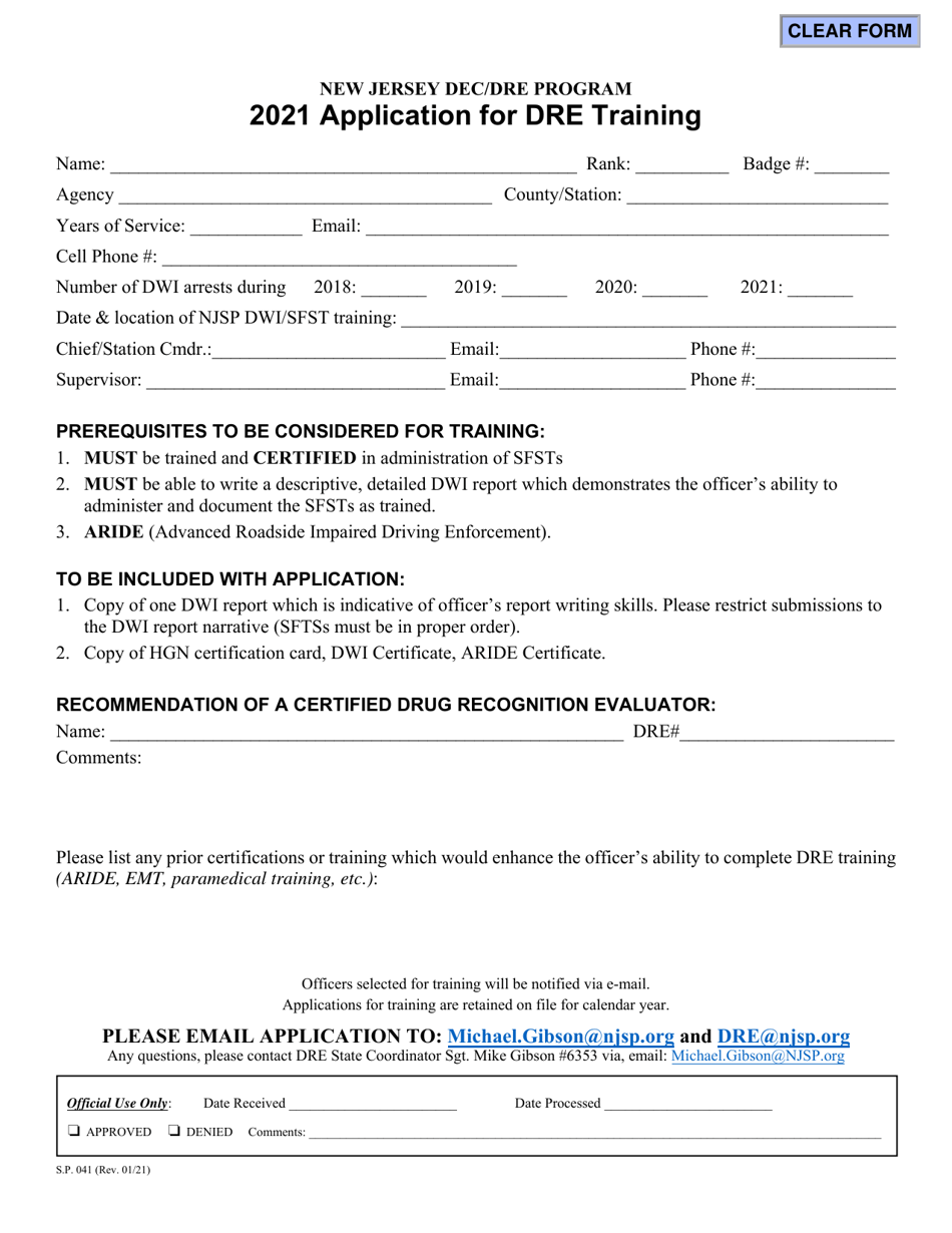 Form S.P.041 Download Fillable PDF or Fill Online Application for Dre ...