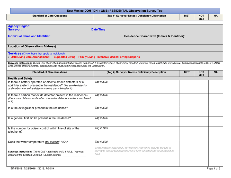 New Mexico New Mexico Doh/Dhi/Qmb: Residental Observation Survey Tool ...