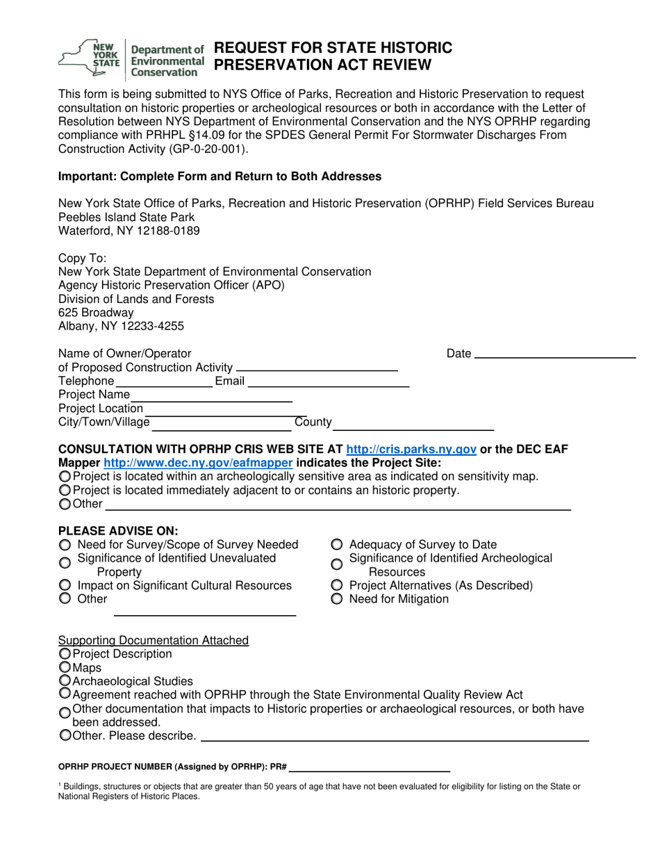 New York Request for State Historic Preservation Act Review - Fill Out ...