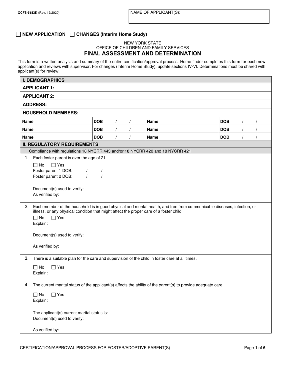 Form OCFS-5183K - Fill Out, Sign Online and Download Printable PDF, New ...