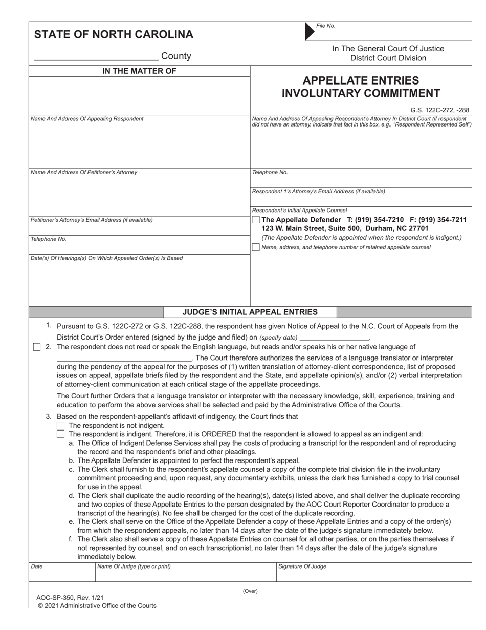 Form AOC-SP-350 Download Fillable PDF or Fill Online Appellate Entries ...