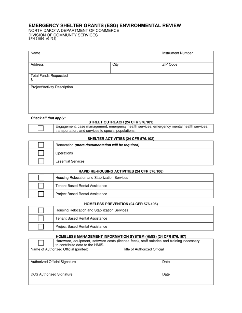 Form SFN61896 Download Fillable PDF or Fill Online Emergency Shelter ...