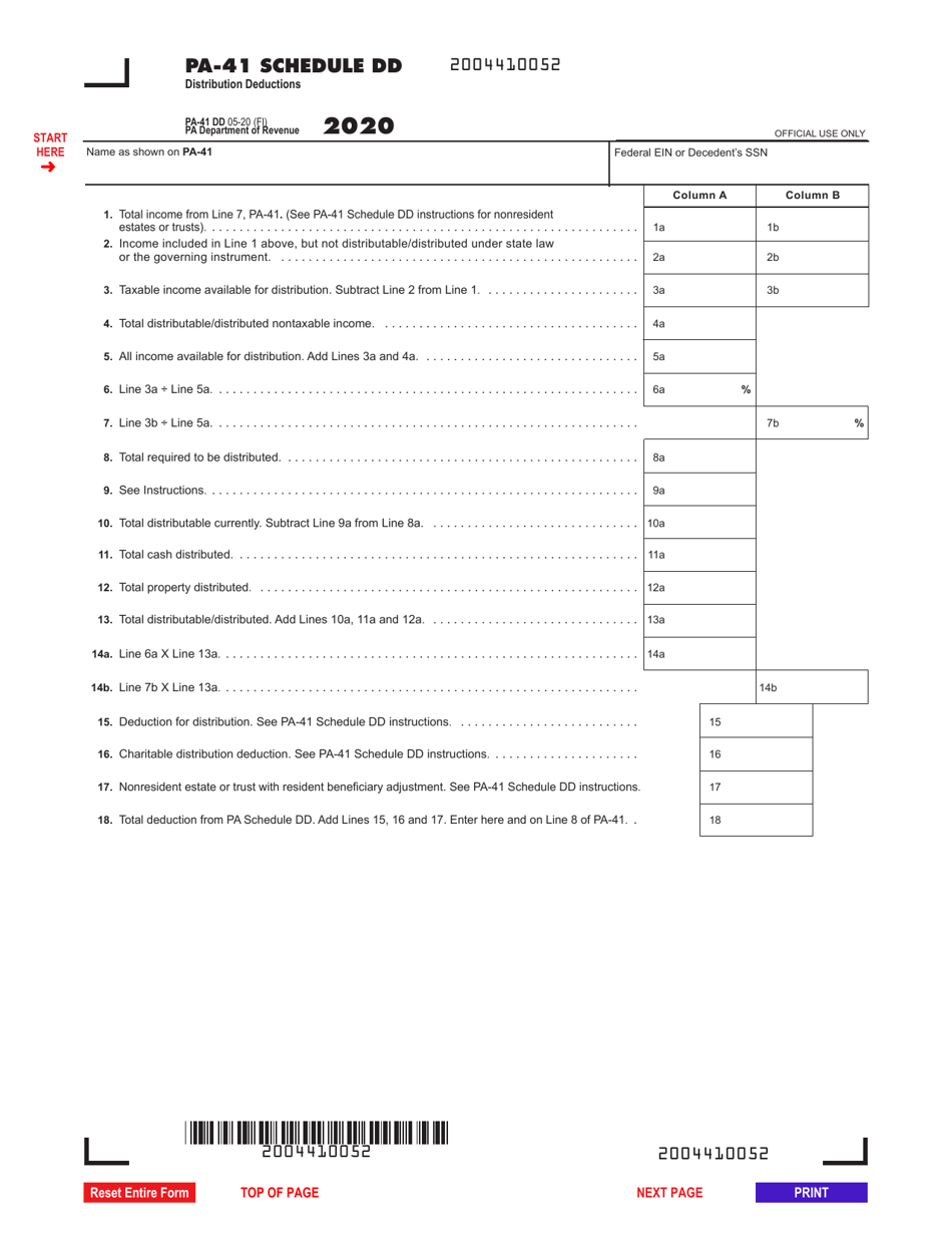 Form PA-41 Schedule DD - 2020 - Fill Out, Sign Online and Download ...