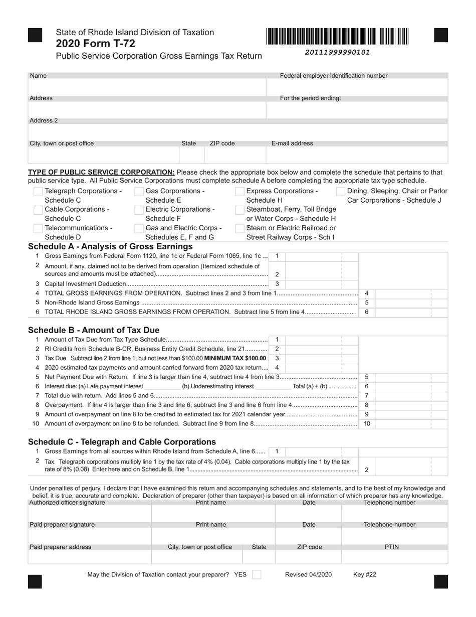 Form T-72 - 2020 - Fill Out, Sign Online and Download Fillable PDF ...