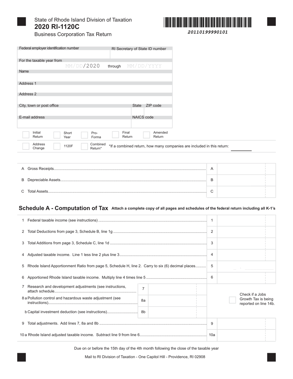Form RI-1120C Download Fillable PDF or Fill Online Business Corporation ...