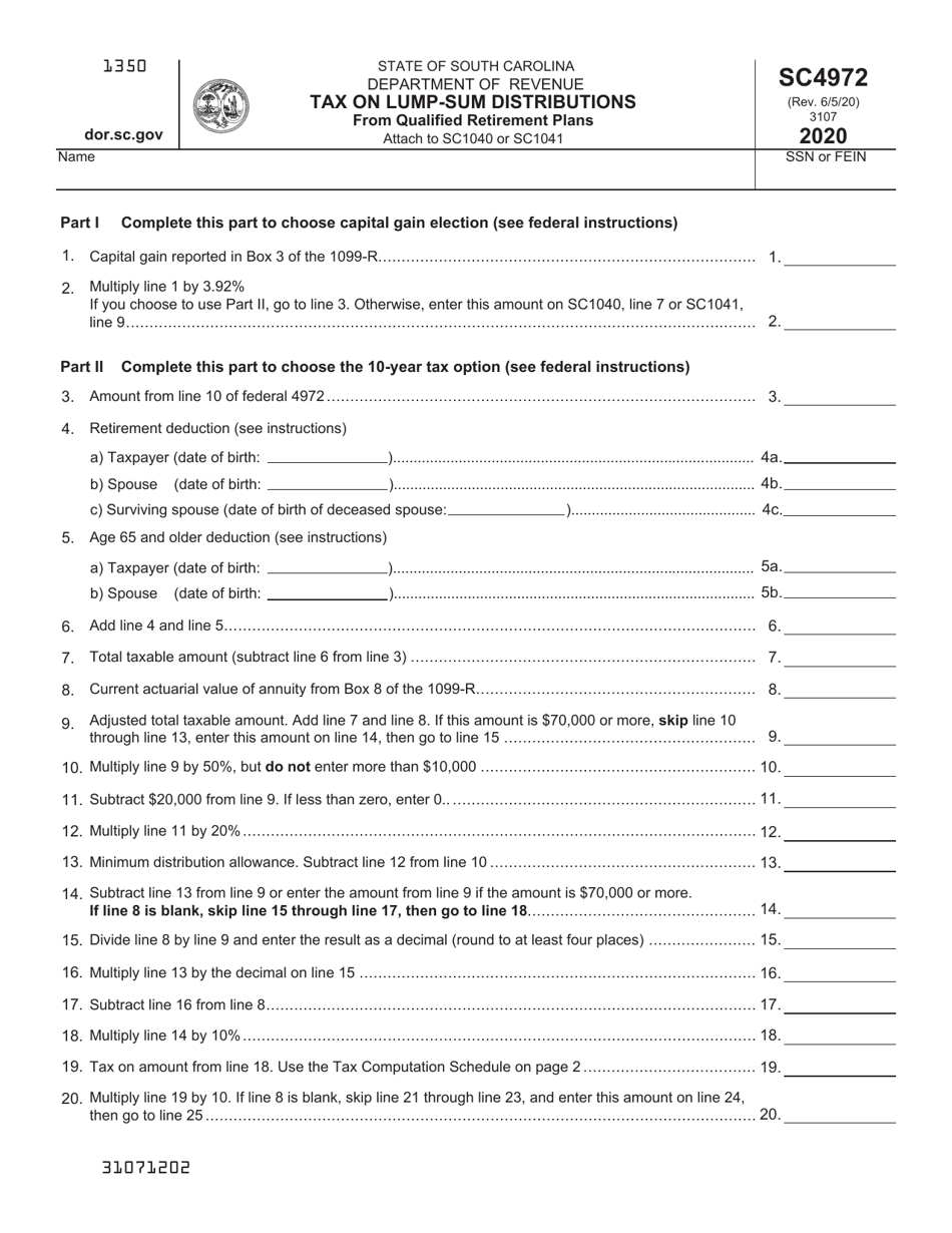 Form SC4972 Download Printable PDF or Fill Online Tax on Lump-Sum ...