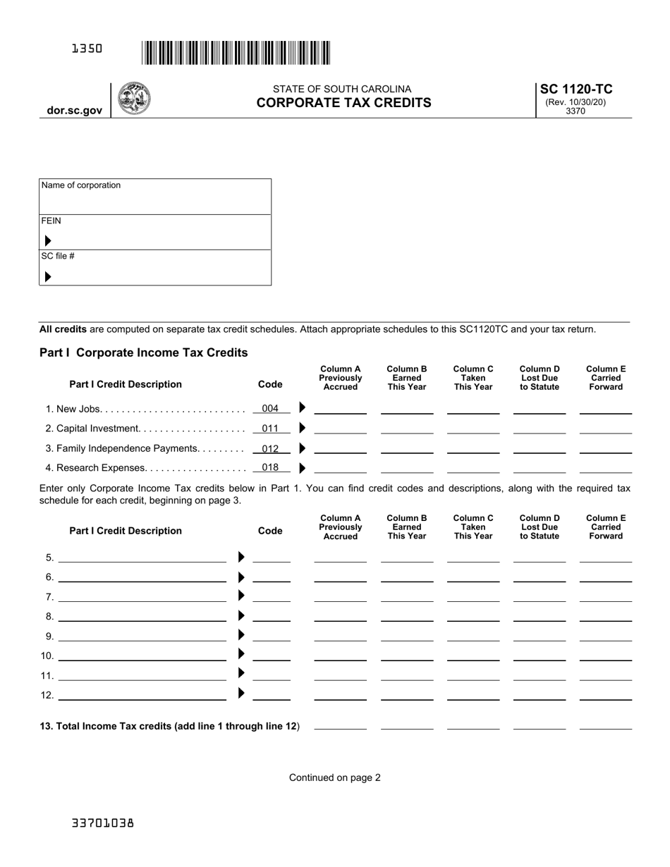 Form SC1120-TC Download Printable PDF or Fill Online Corporate Tax ...